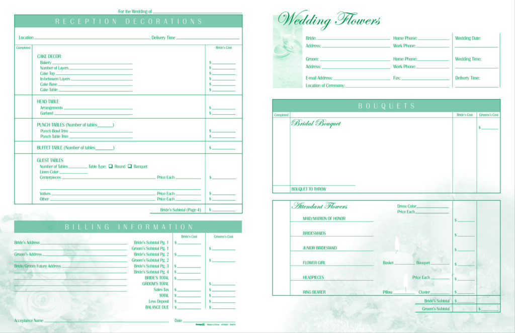 #167 Deluxe Wedding Order Form – Bonnett Wholesale Florist