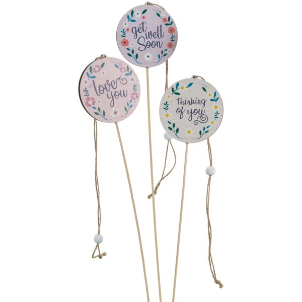 3 Assorted Round Picks / Hanging Signs – Bonnett Wholesale Florist
